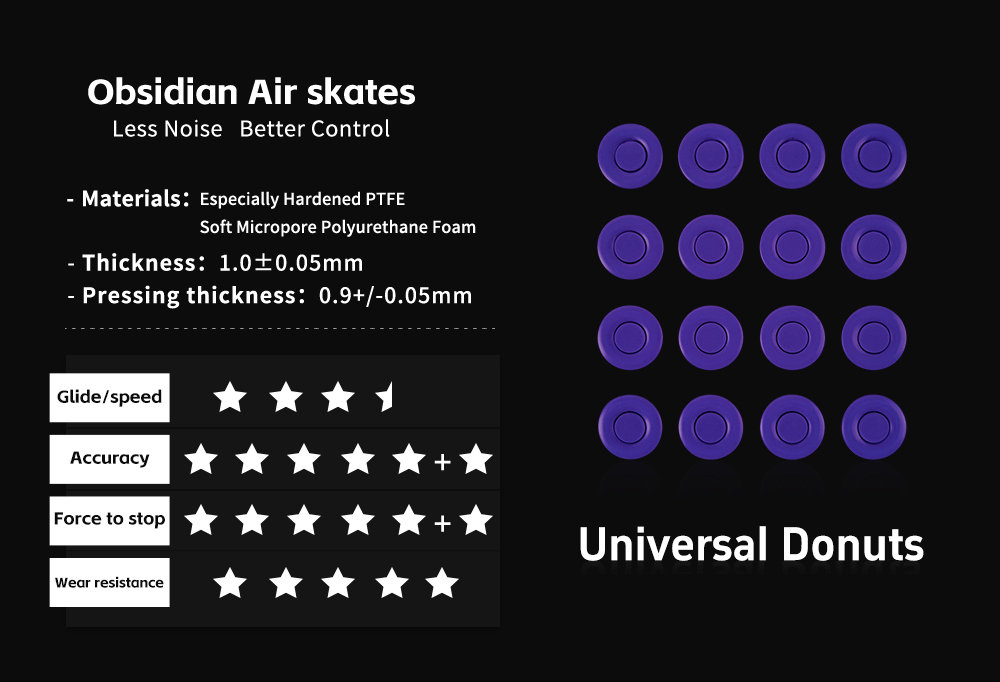 X-Raypad Obsidian Air Mouse Skates Universal D9.5mm Donuts-Quiet and ...